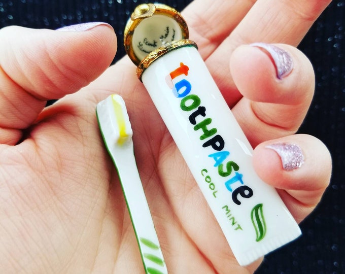 Limoges France Porcelain Toothpaste Trinket Box With Miniature ...