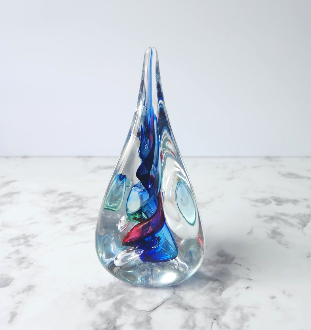 Art Glass Swirled Teardrop Paperweight Sculpture - Etsy