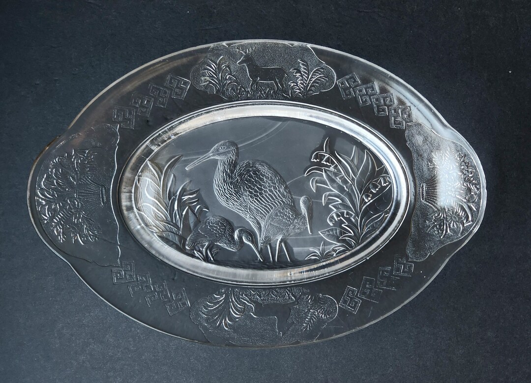 RARE 1880's Victorian Antique EAPG Pressed Glass Frosted Crane/stork ...