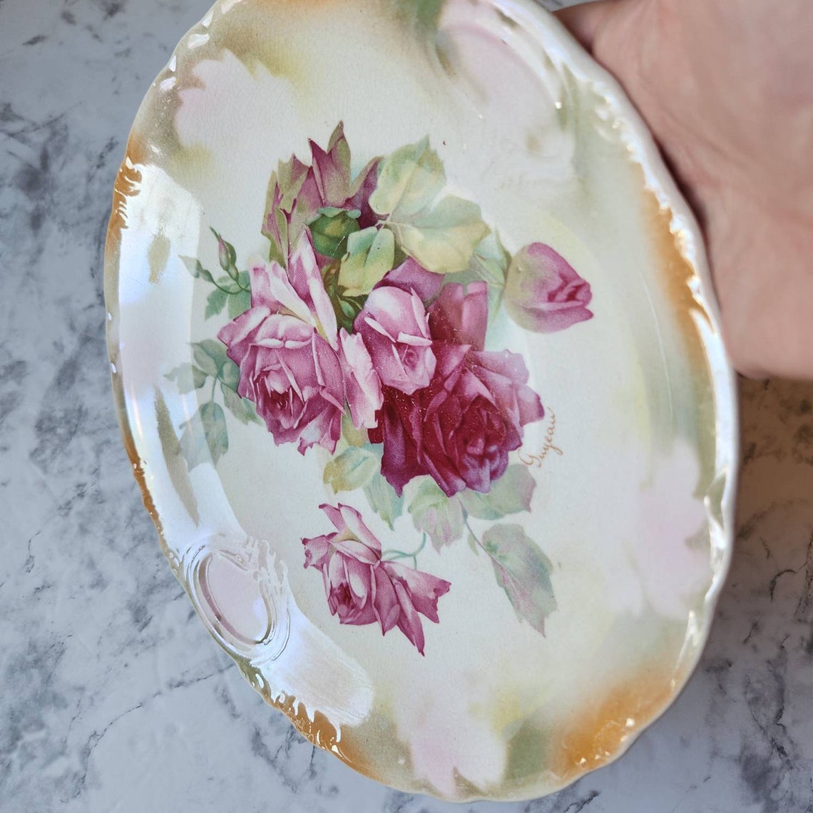 Pretty Antique Pink Roses Lustreware 9.5" Plate - Etsy