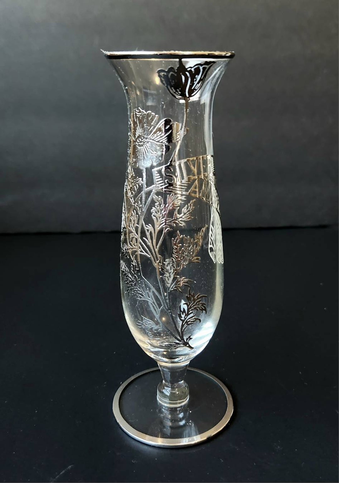 25th Anniversary Silver Overlay Glass Vase Silver City Glass Flanders ...