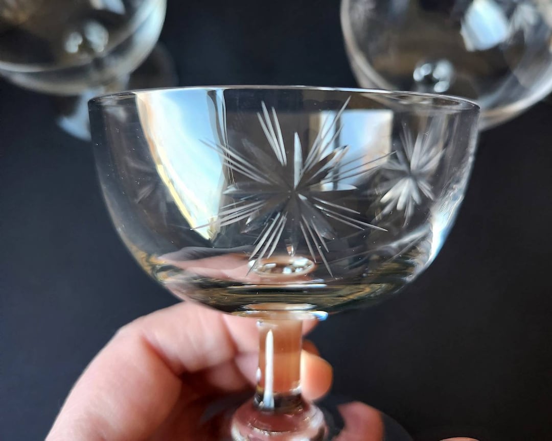 Art Deco Antique Starburst Cut Glass Champagne Coupe Fostoria Sunburst ...