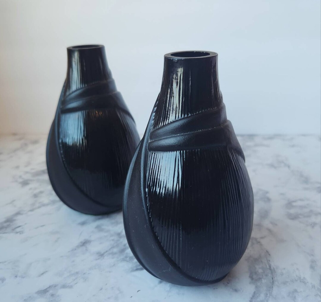 Vintage Balos Hand Blown Shiny + Matte Black Glass Vases 80s Deco - Etsy