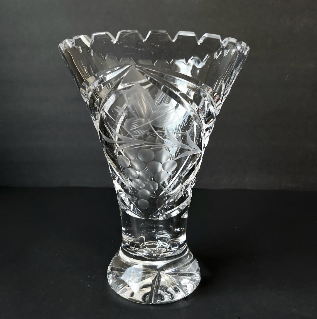Vintage Cut Lead Crystal Sawtooth Rim Flower Vase Grapes Design - Etsy