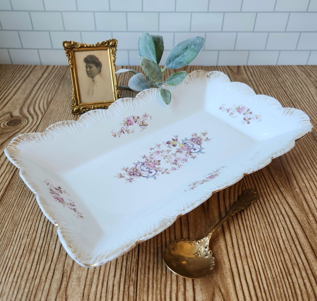 Antique Transferware Large Square Dish Romantic Farmhouse Cottage Core ...