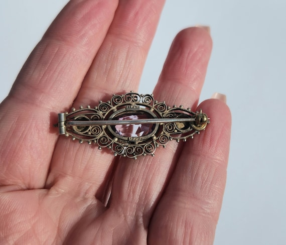 Antique 800 Silver Filigree Brooch Made in Italy - Gem