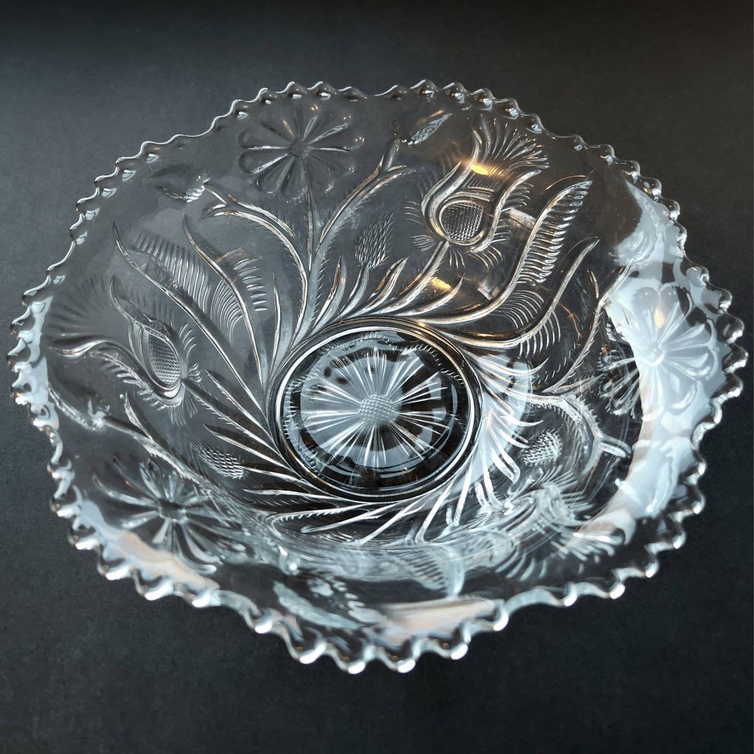 EAPG Antique US Glass Field Flaming Thistle Jungle 9" Serving Bowl - Etsy