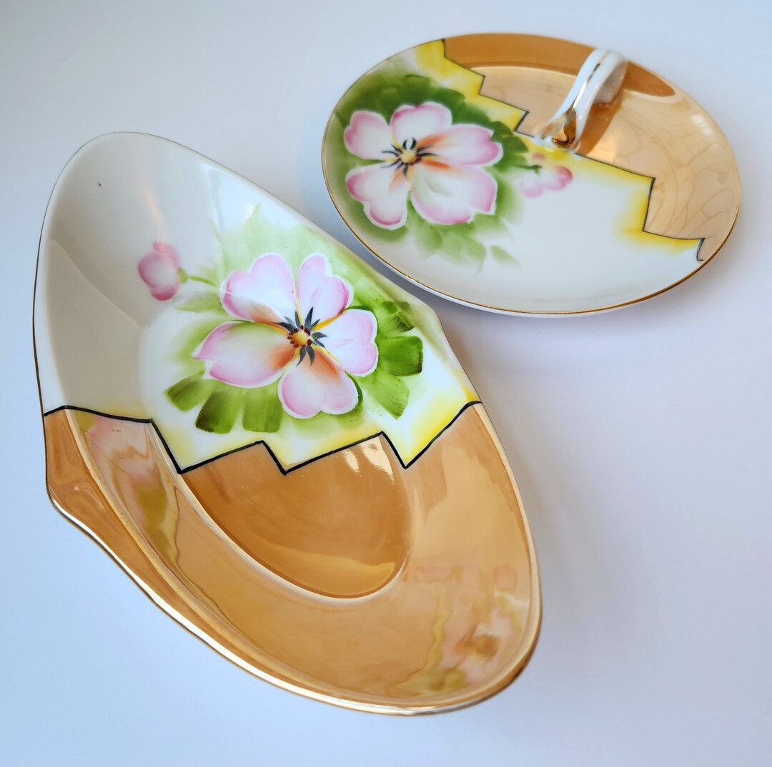 Art Deco Antique Handpainted Lustreware China Nappy & Dish Set Noritake ...