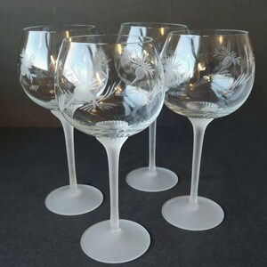Unique Etched Thistle Frosted Twist Stem Wine Glass Set - Etsy