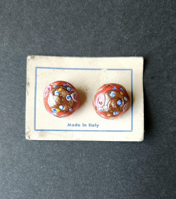 Murano glass button earrings - Gem