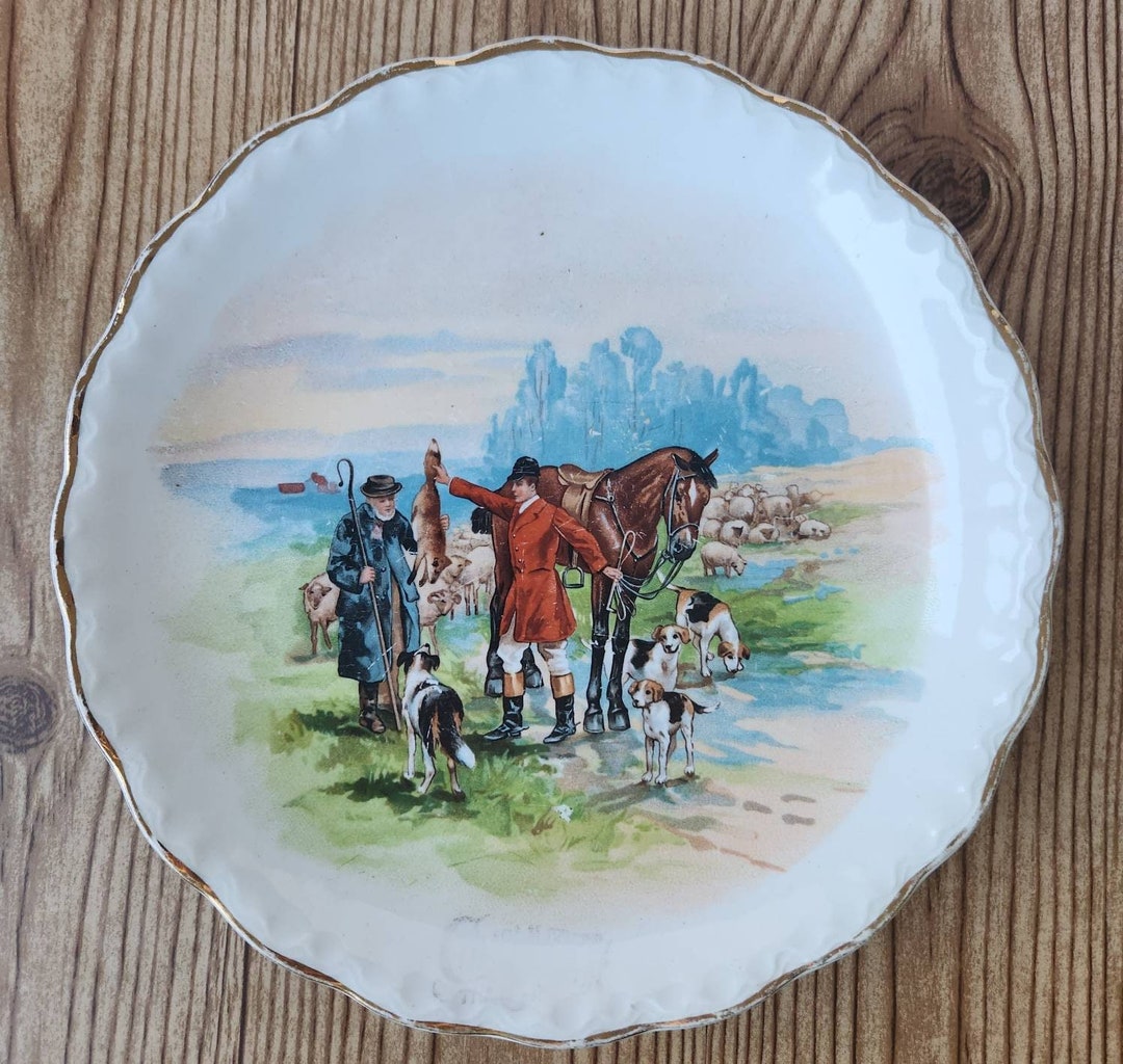 Antique Transferware Hunting Scene Plate Compliments of the Season ...