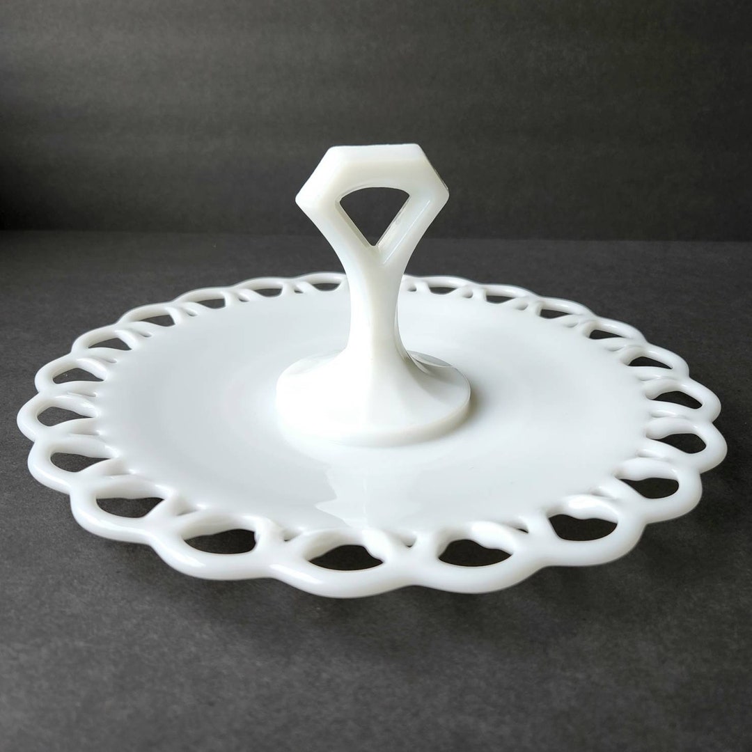 Vintage Milk Glass Open Lace Handled Server - Etsy