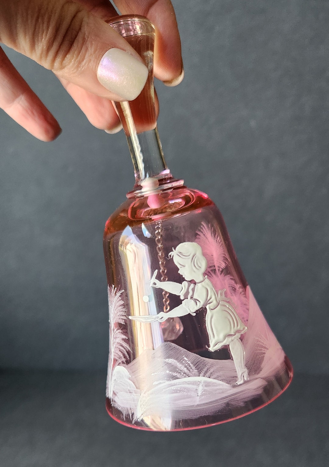 Mary Gregory Style Cranberry Glass Bell - Etsy