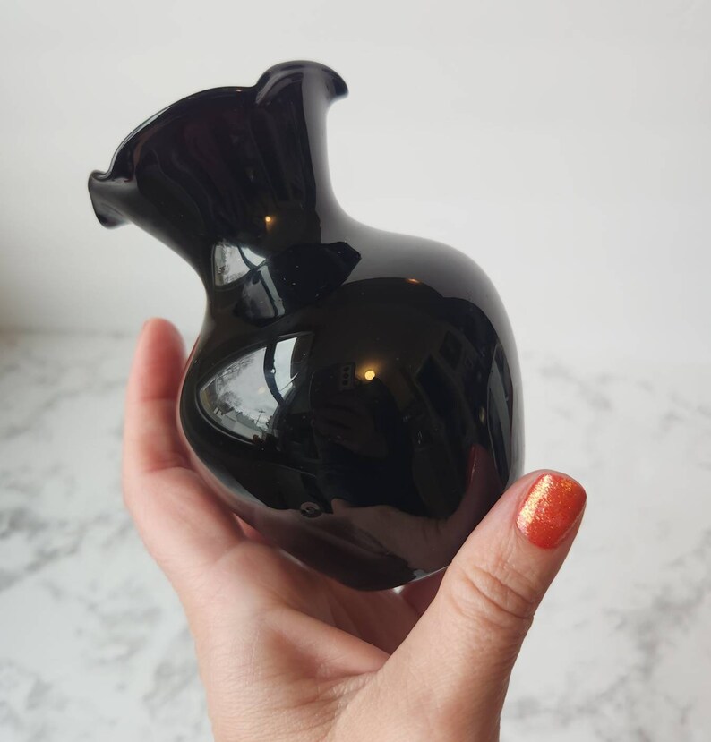 Black Amethyst Glass Small Ruffled Rim Vase - Etsy