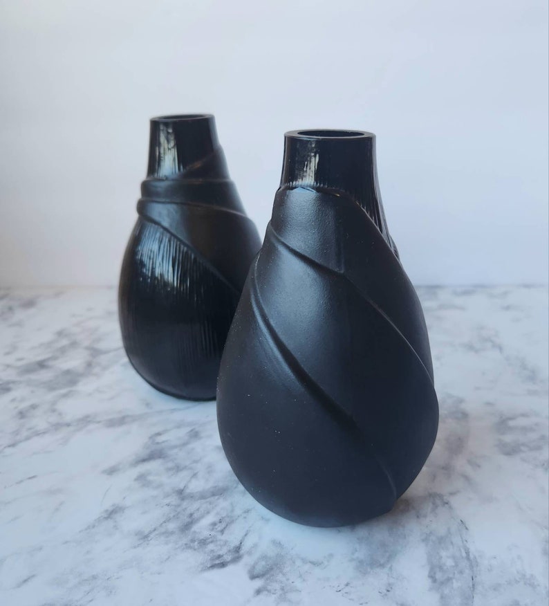 Vintage Balos Hand Blown Shiny Matte Black Glass Vases 80s - Etsy