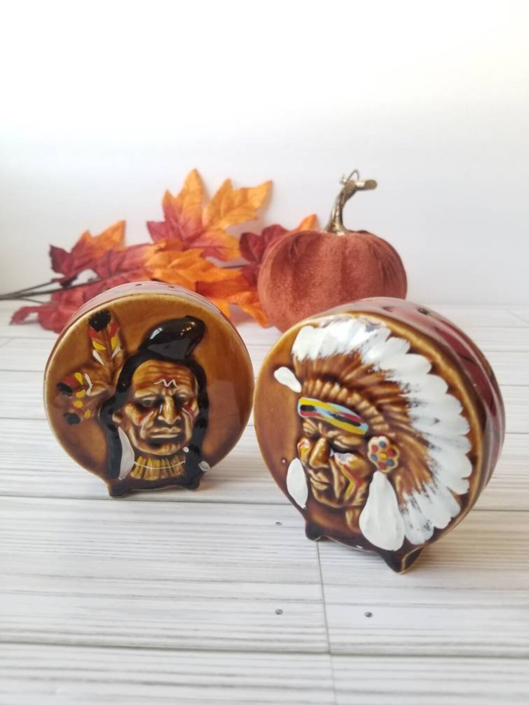 Native American Indian Faces on Drums Salt & Pepper Shakers - Etsy