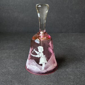 Mary Gregory Style Cranberry Glass Bell - Etsy