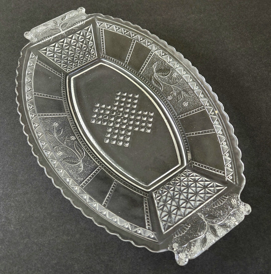 Victorian EAPG Pressed Glass Bryce Panelled Forget-me-not Bread Plate ...