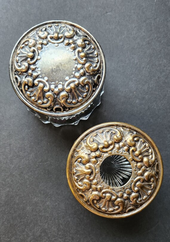 Vintage Repousse Pressed Glass Powder Jar & Hair Rece… - Gem