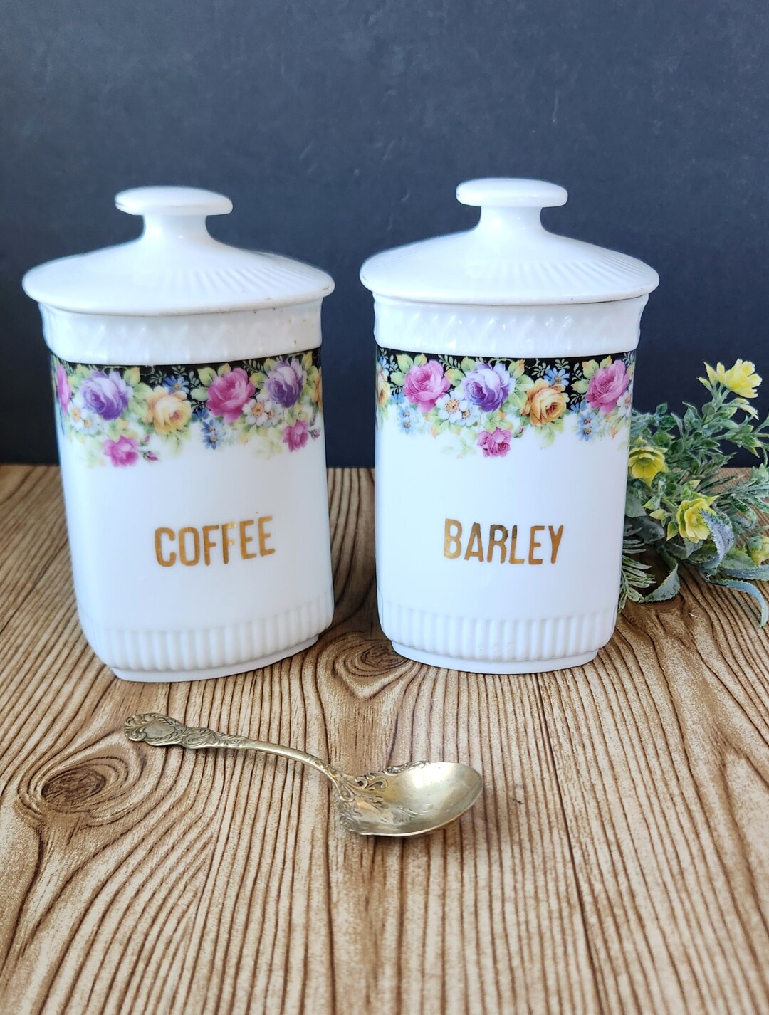 Vintage Kitchen Storage Canisters Coffe & Barley White Block Germany - Etsy