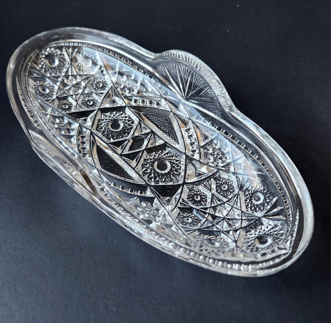 Antique EAPG Prescut Glass Fentec Pattern Pickle Dish Mckee Glass Co ...