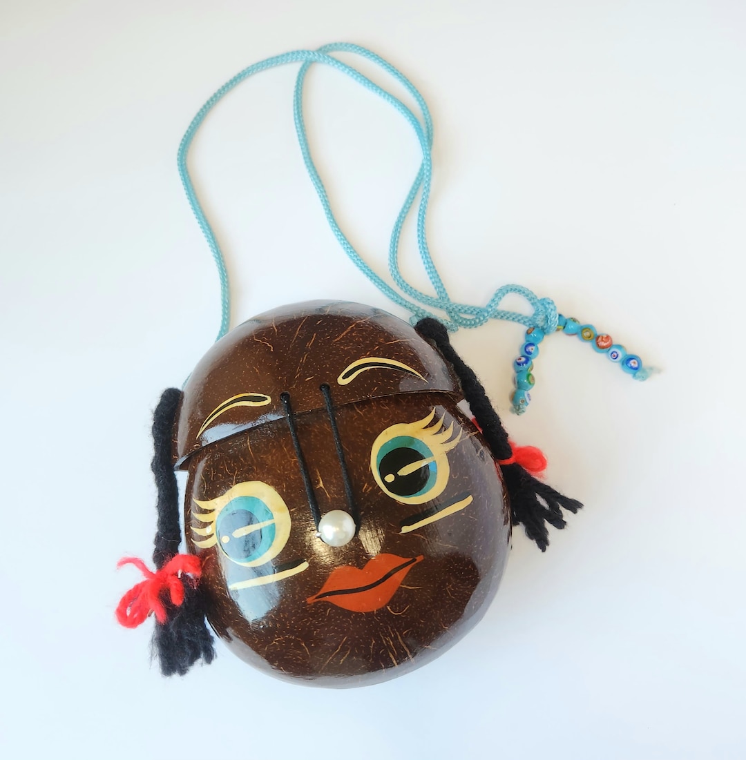 Vintage Tiki Real Coconut Shell Painted Girl Face Purse - Etsy