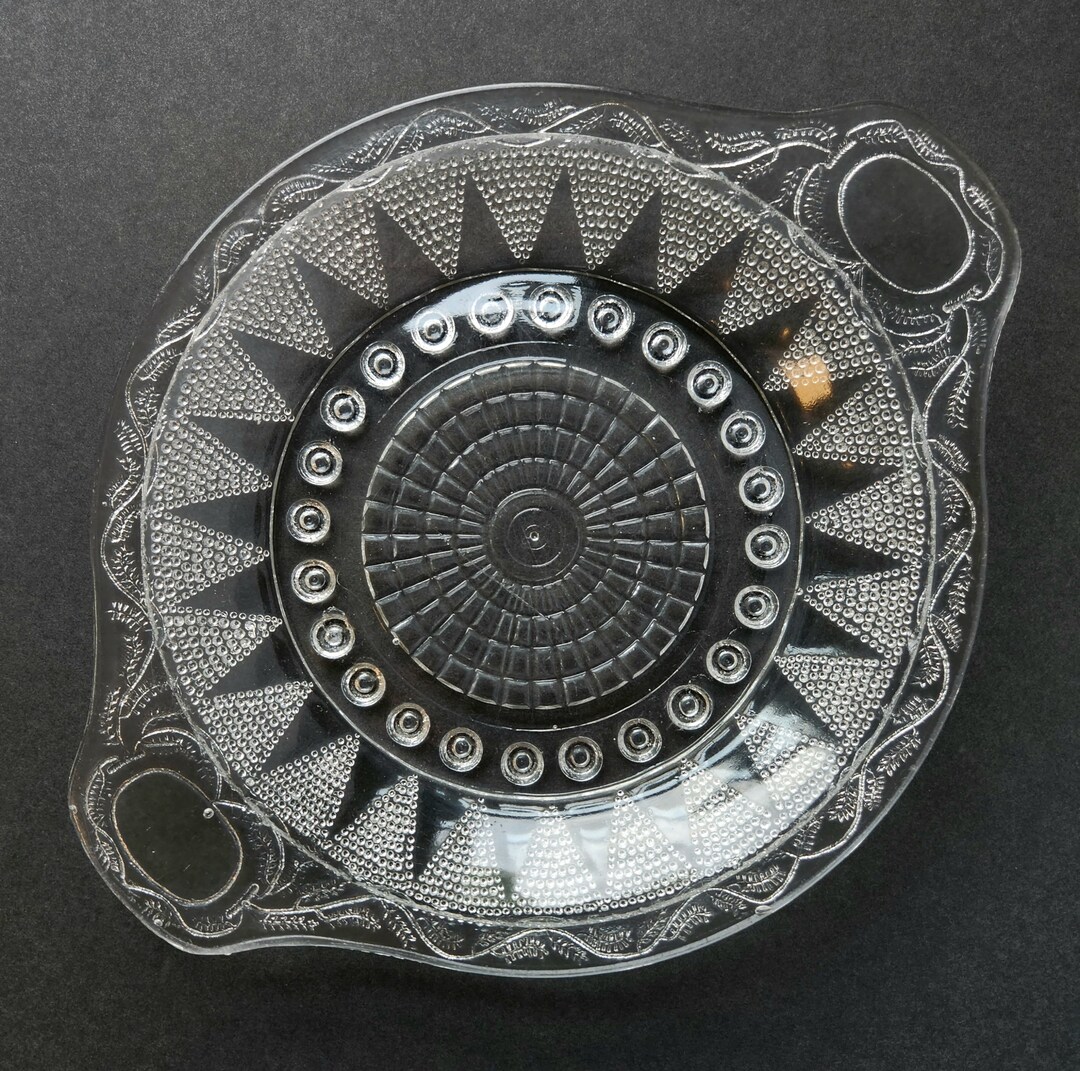 Victorian Antique EAPG Pressed Glass Round Handled Serving Plate/tray ...