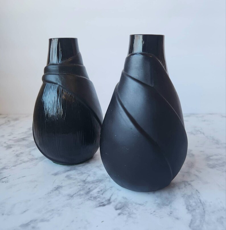 Vintage Balos Hand Blown Shiny Matte Black Glass Vases 80s - Etsy