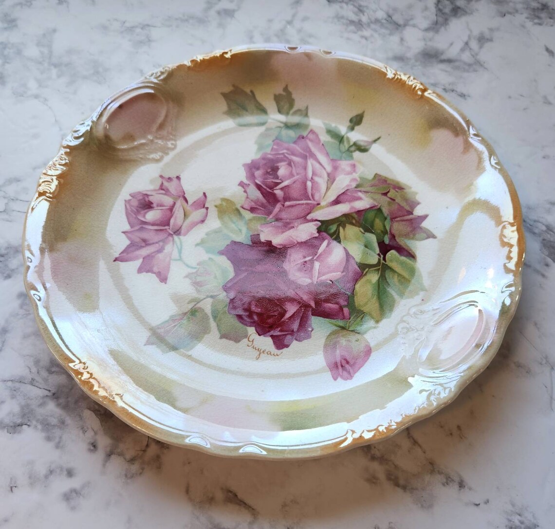 Pretty Antique Pink Roses Lustreware 9.5" Plate - Etsy