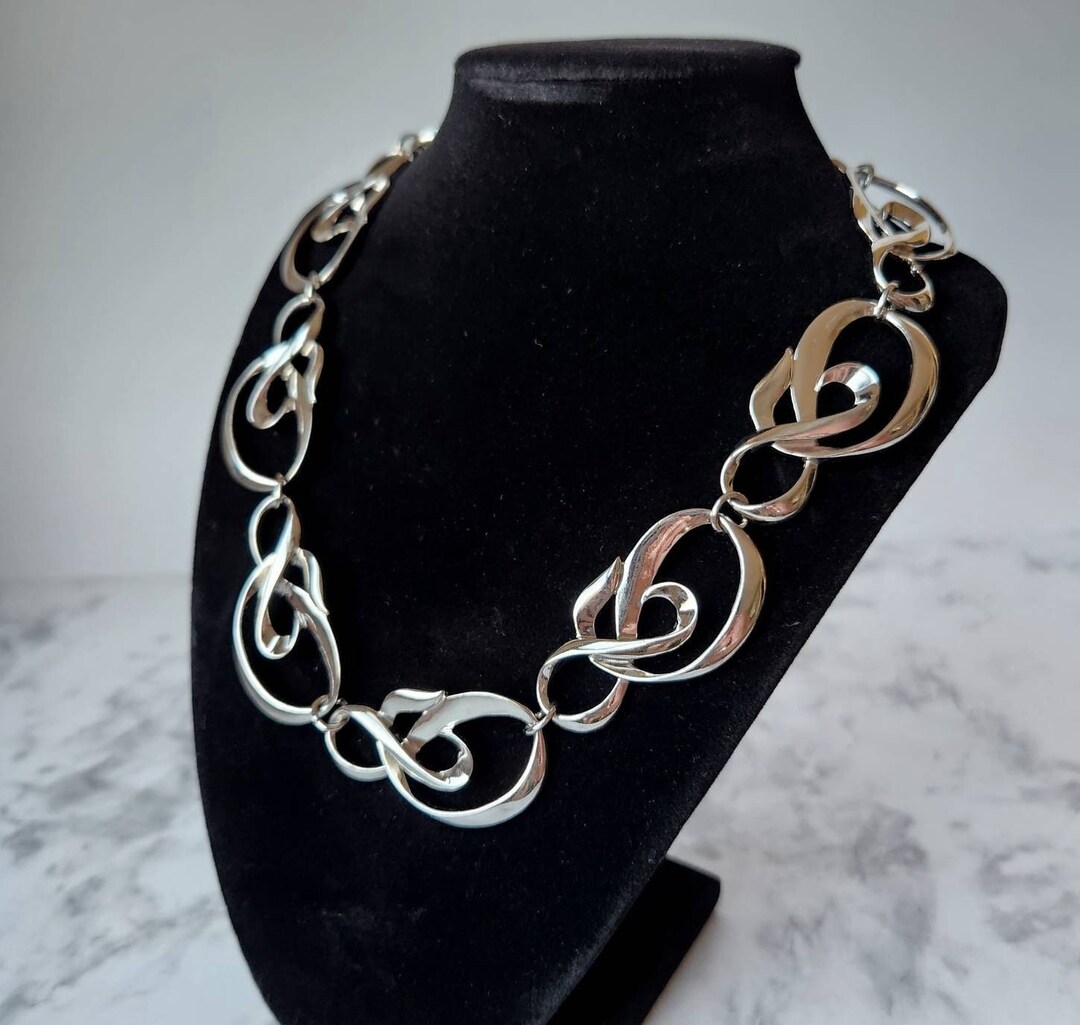 90s Y2K Vintage Avon Silver Tone Scroll Link Necklace - Etsy