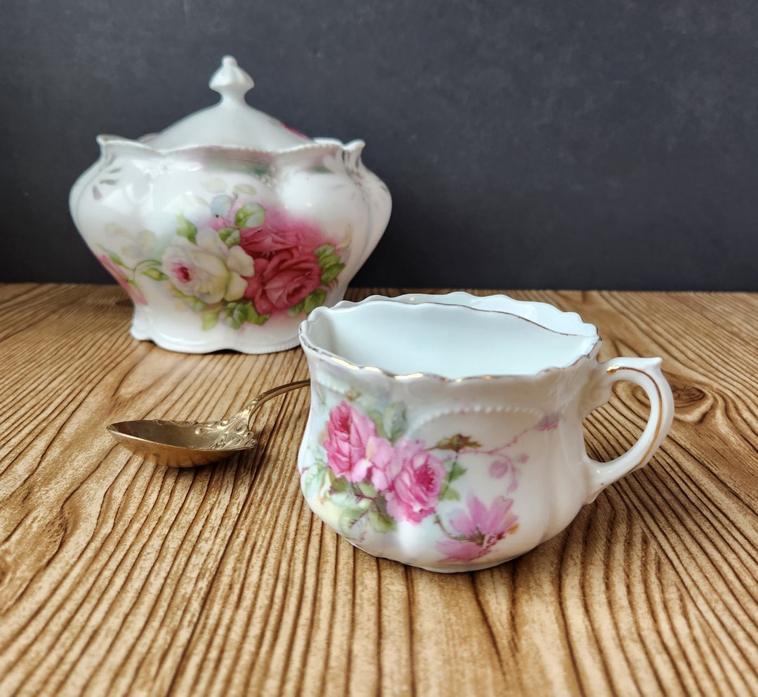 Antique Lustreware Pink Roses Coffee Cup Teacup Farmhouse Shabby Chic ...
