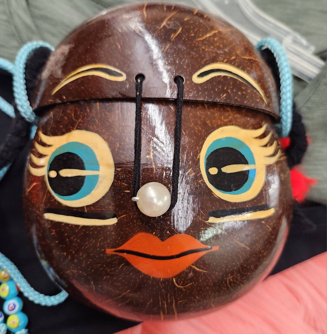 Vintage Tiki Real Coconut Shell Painted Girl Face Purse - Etsy