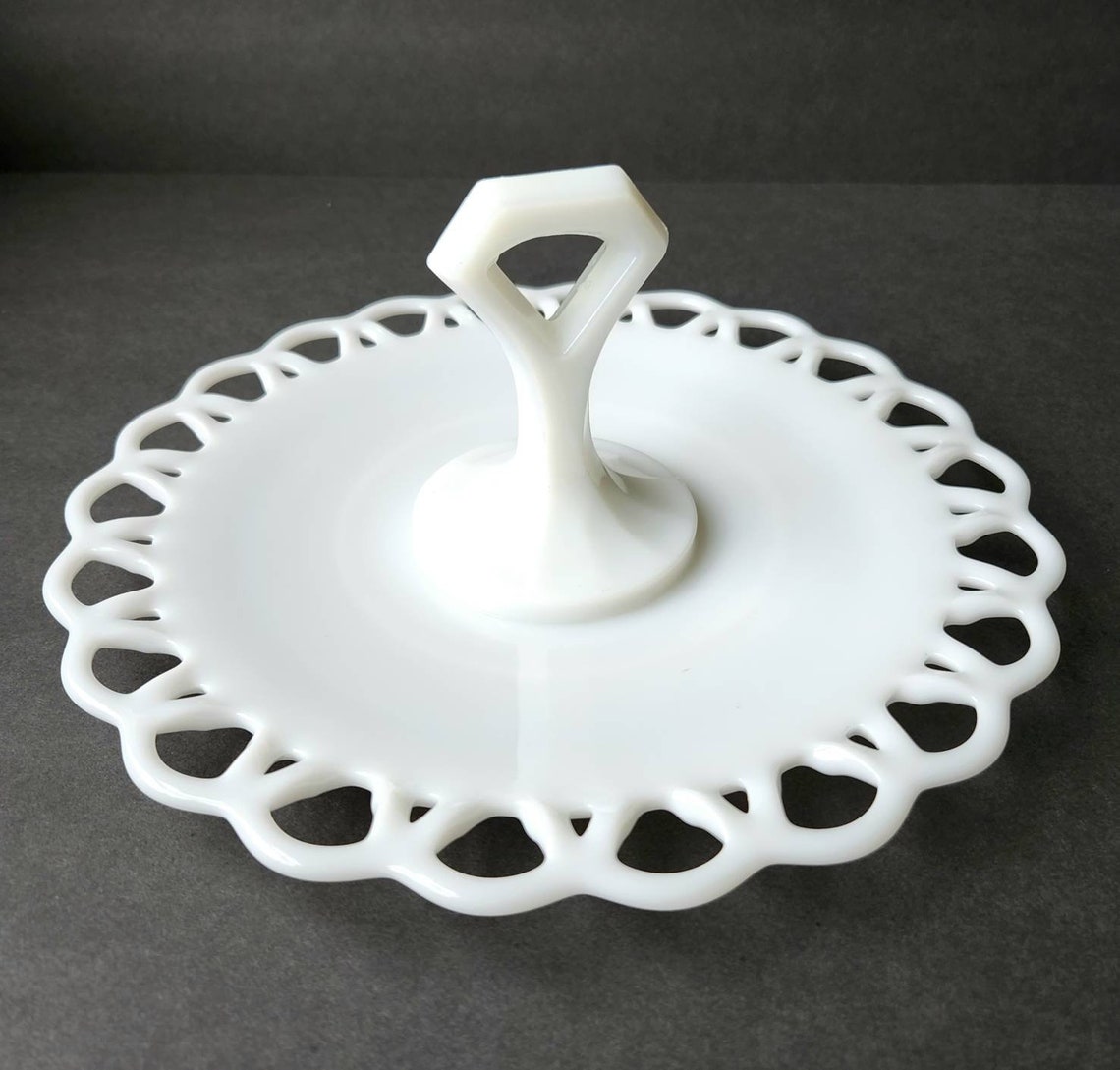 Vintage Milk Glass Open Lace Handled Server - Etsy