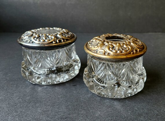 Vintage Repousse Pressed Glass Powder Jar & Hair Rece… - Gem