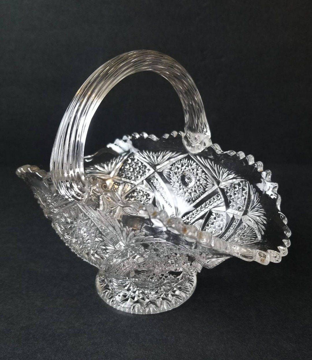 EAPG Early Pressed Glass Mimicking American Brilliant Cut Handled Bon ...