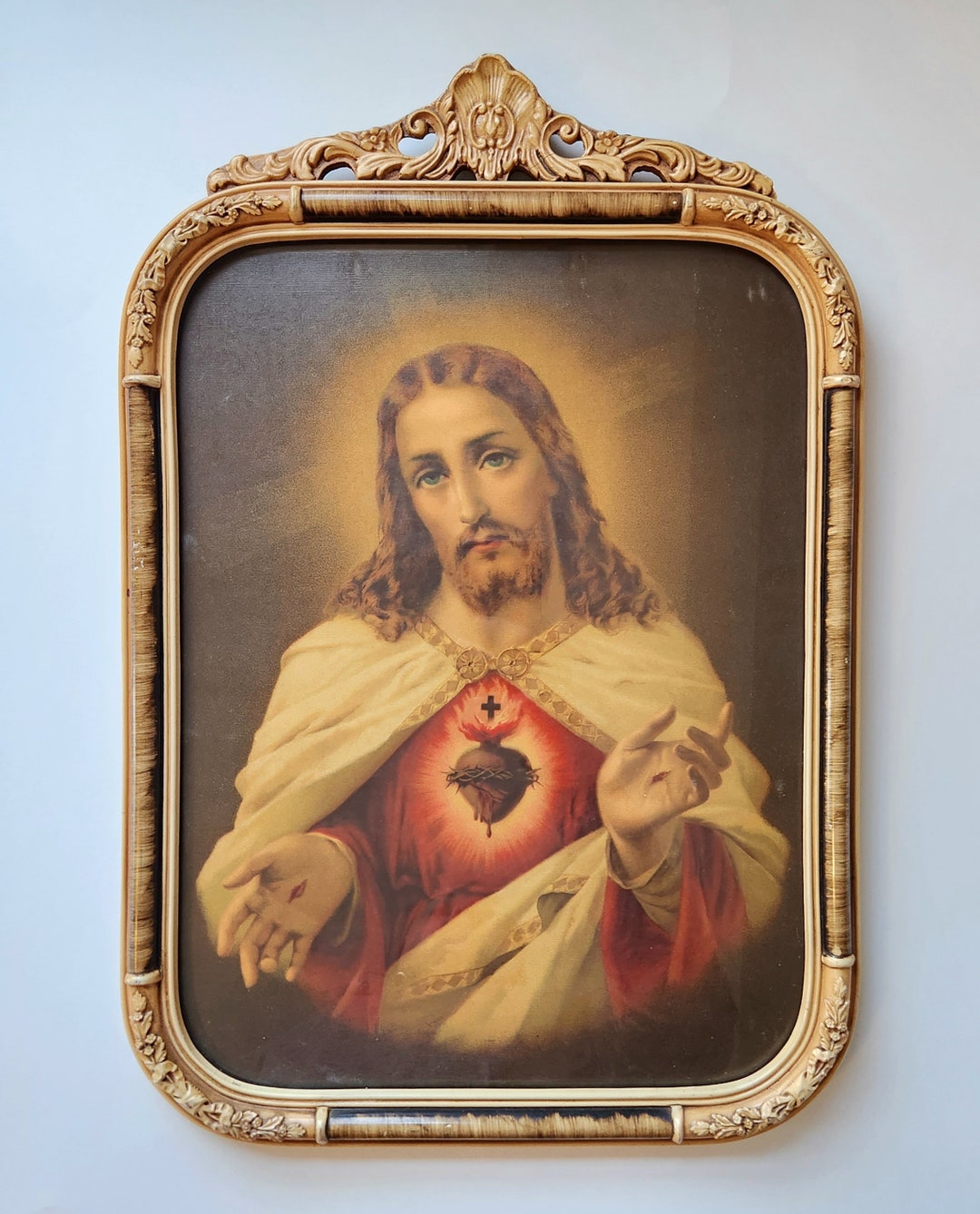 Vintage Sacred Heart of Jesus Ornate Framed Print - Etsy