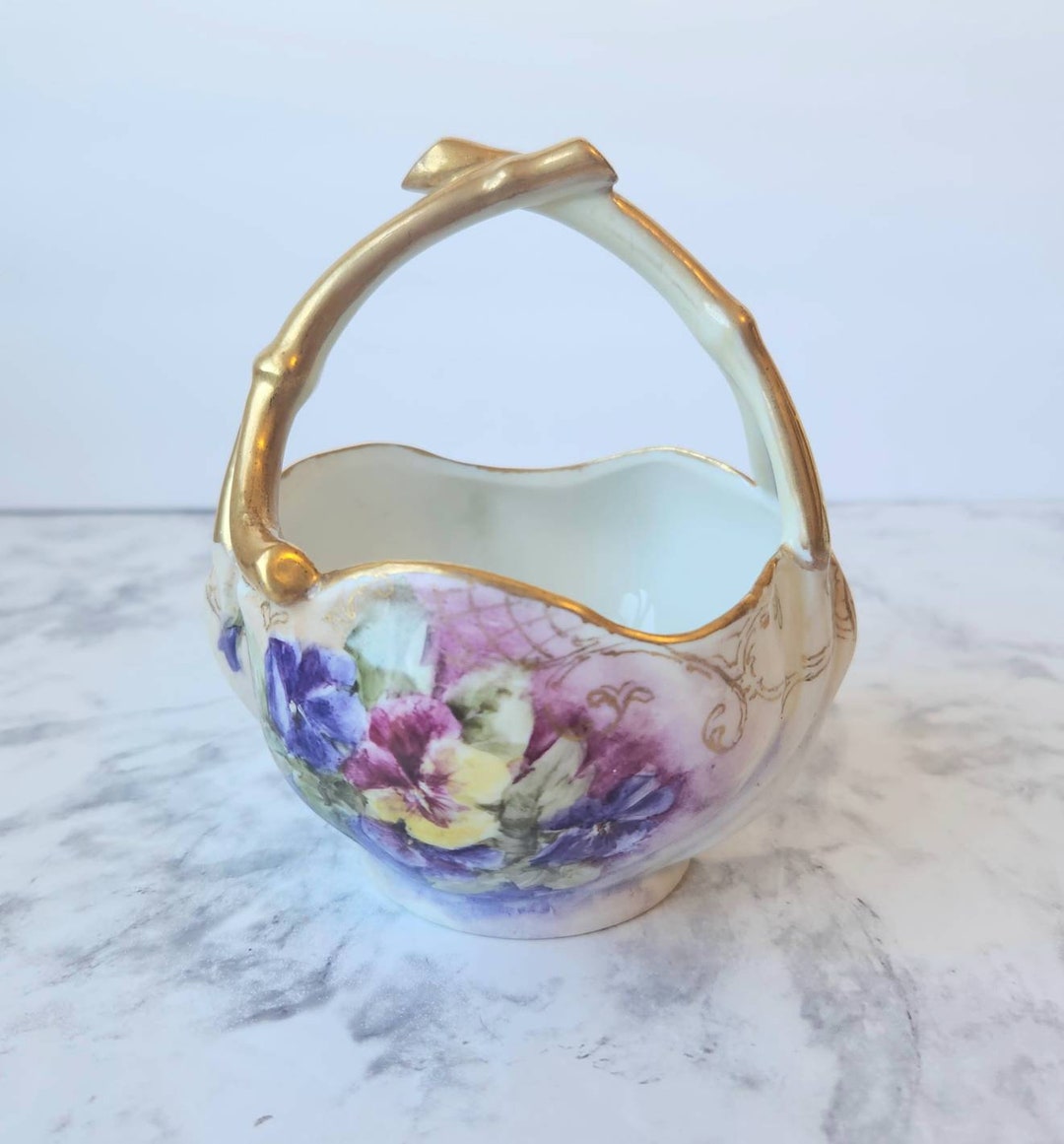 Beautifully Handpainted Pansy Flowers Art Nouveau Porcelain Basket ...