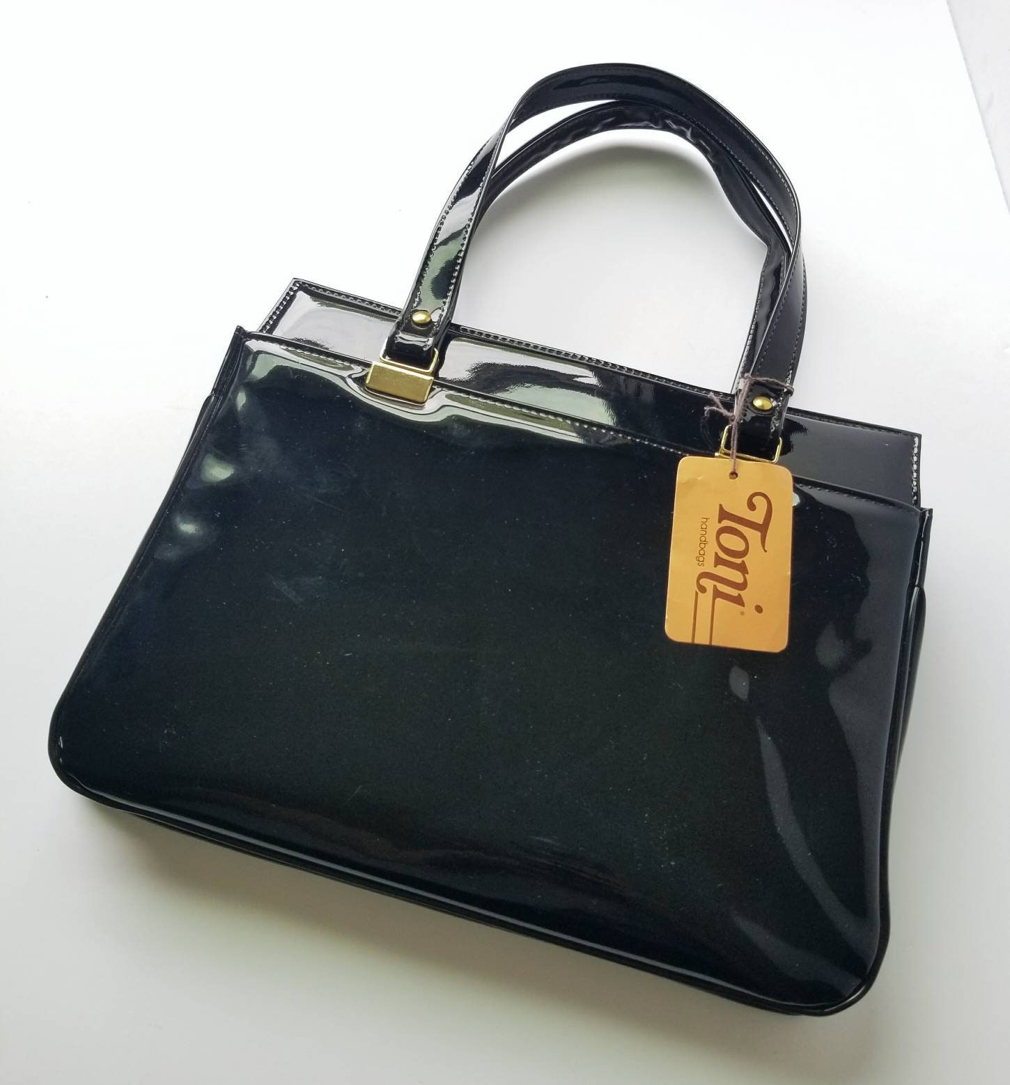 70's Vintage Black Patent Leather Toni Handbag | Etsy