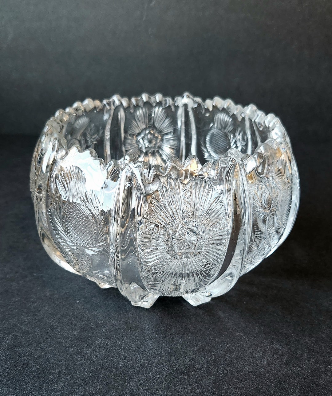 1911 Antique EAPG Higbee Glass Paneled Thistle Bowl - Etsy