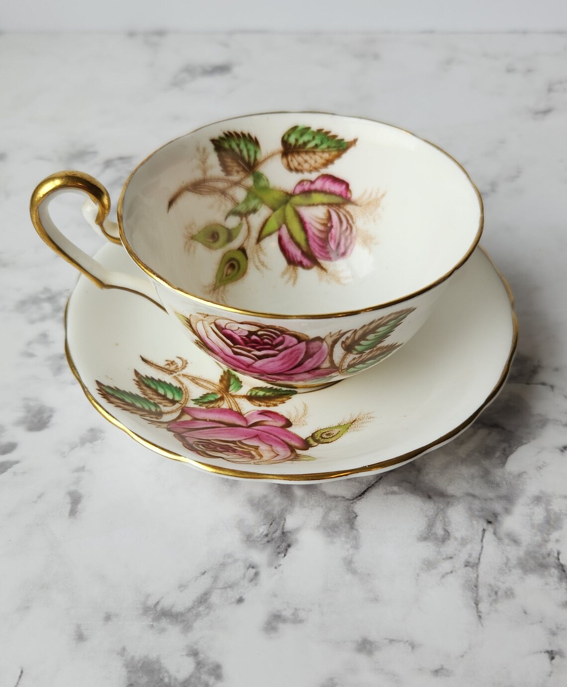 Victoria Fine Bone China English Teacup Handpainted Roses - Etsy