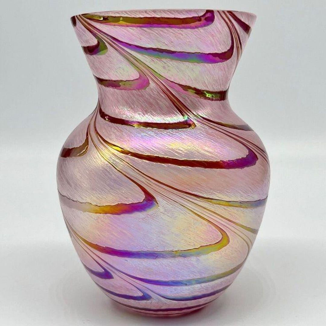 Beautiful Iridescent Red Swirl Art Glass Vase - Etsy