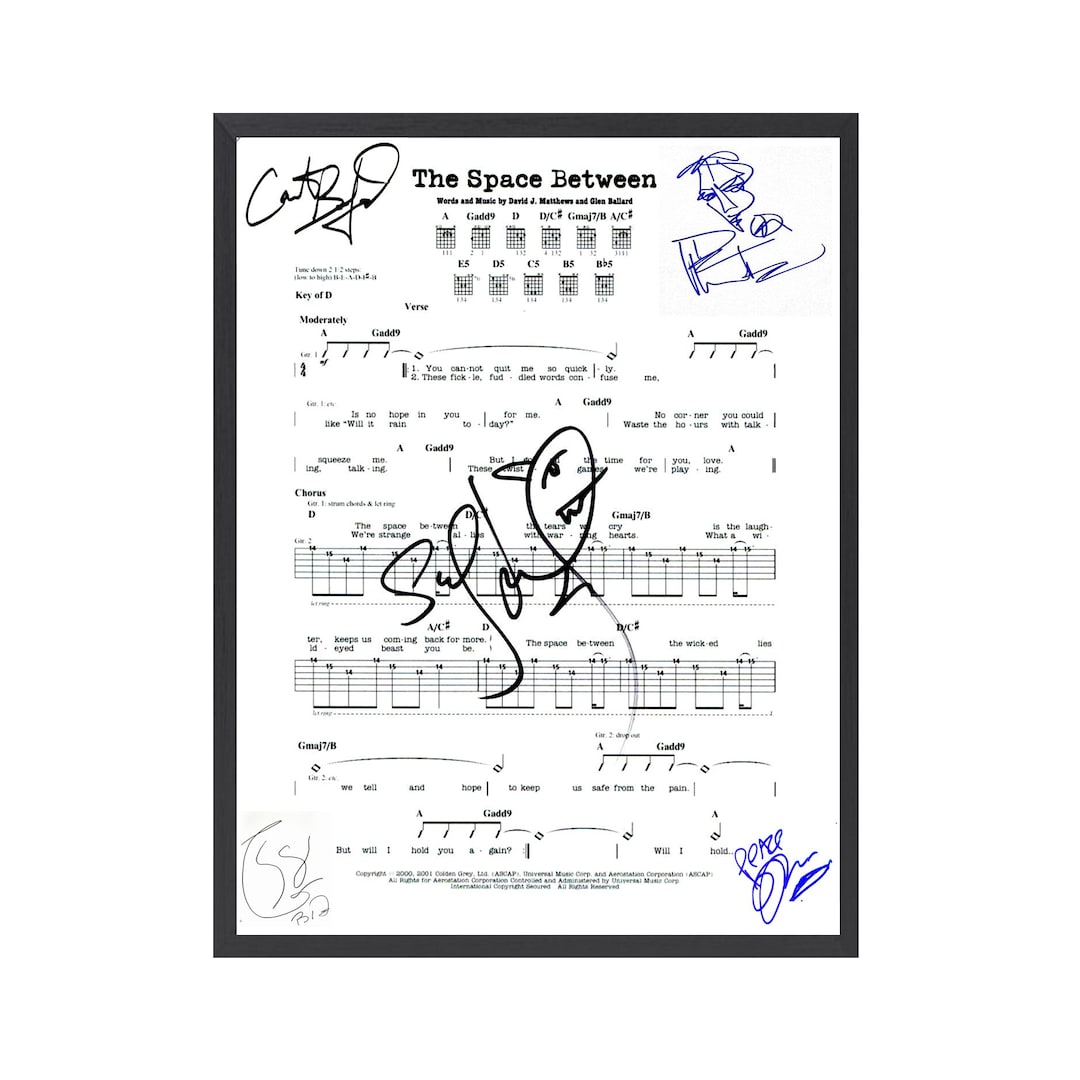 Autographed Dave Matthews Band the Space Between Sheet Music Replica ...