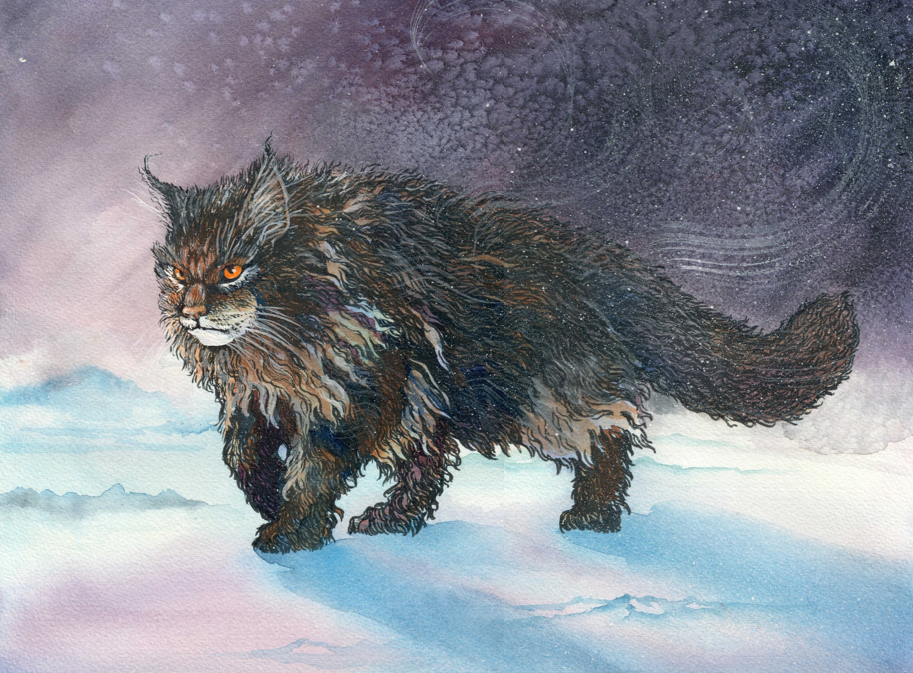 Yule Cat 14" X 11" Print Archival Quality Yuletide Art, Winter Holiday ...