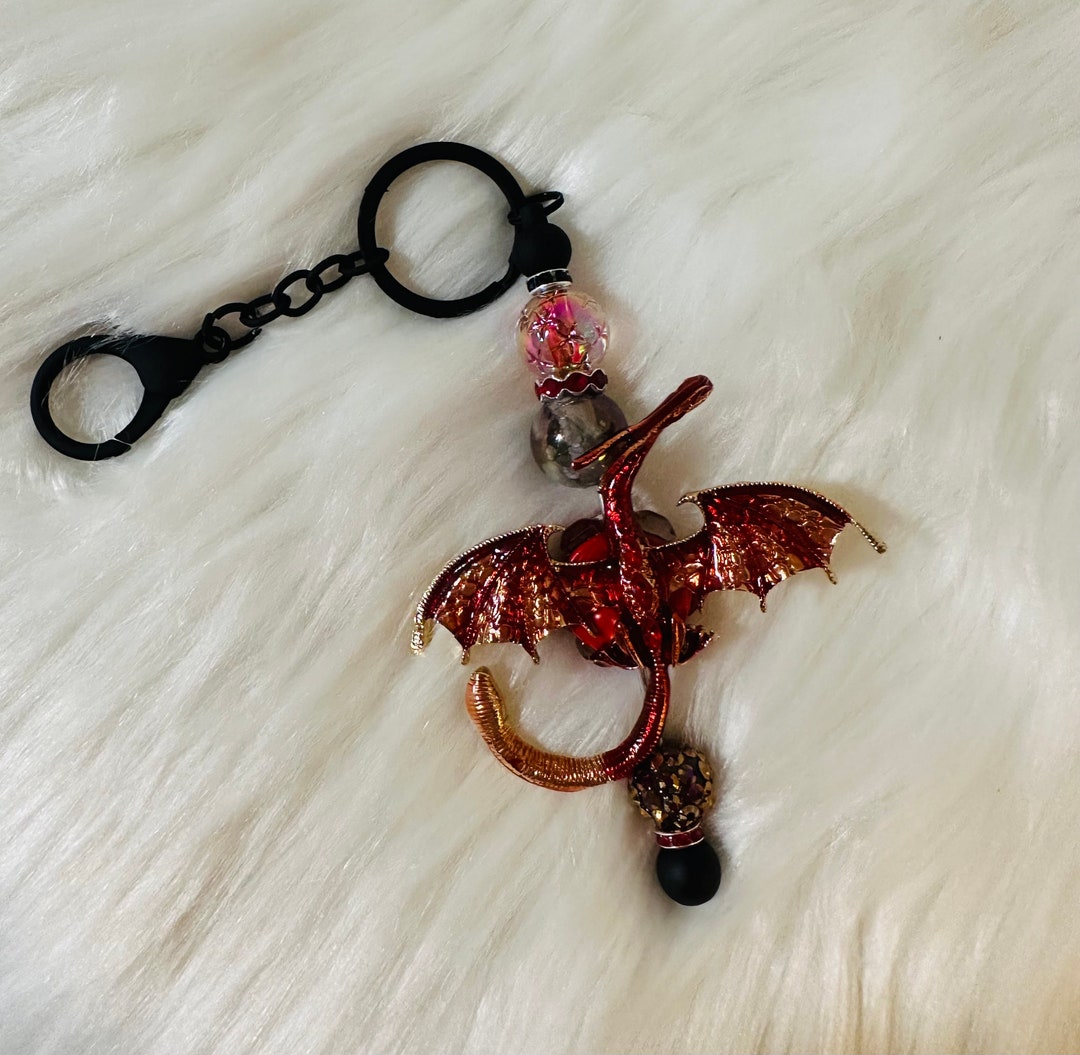 Handmade Dragon Charm Keychain: Beaded Bag Accessory - Etsy