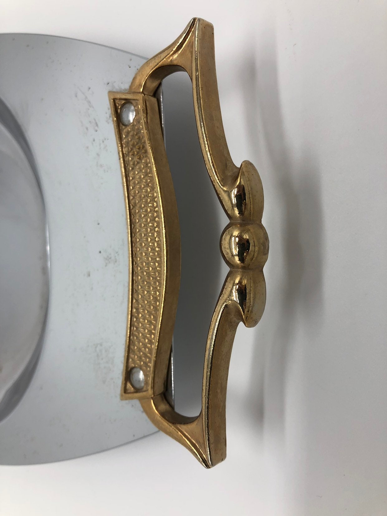 KROMEX Metal Serving Tray With Stylized Brass Handles. Mid Century ...