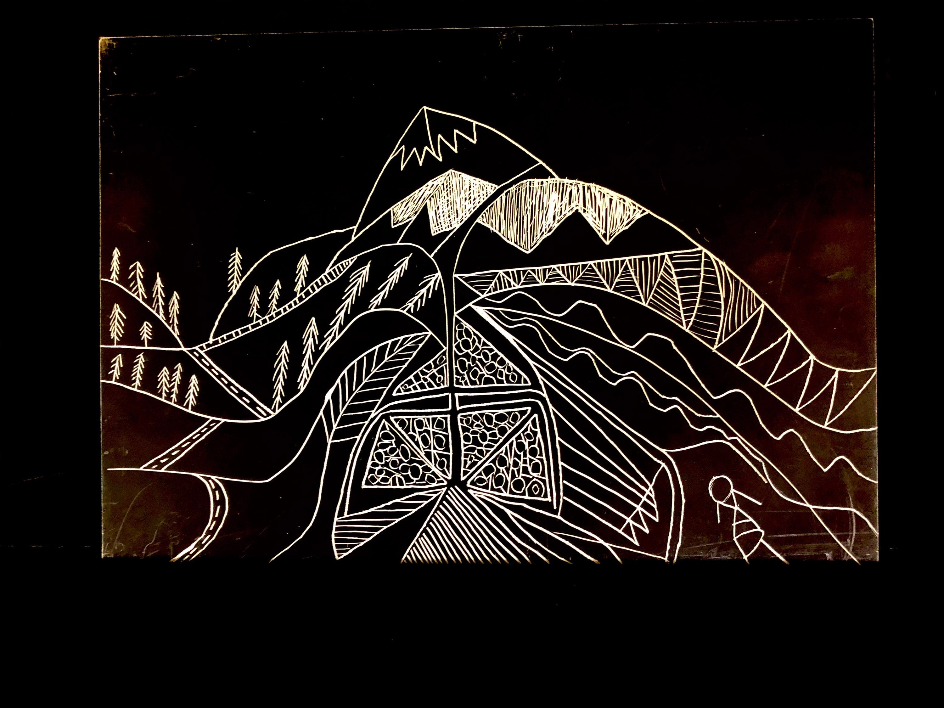 Scratchboard Art With Mountain Scene Signed by Artist - Etsy