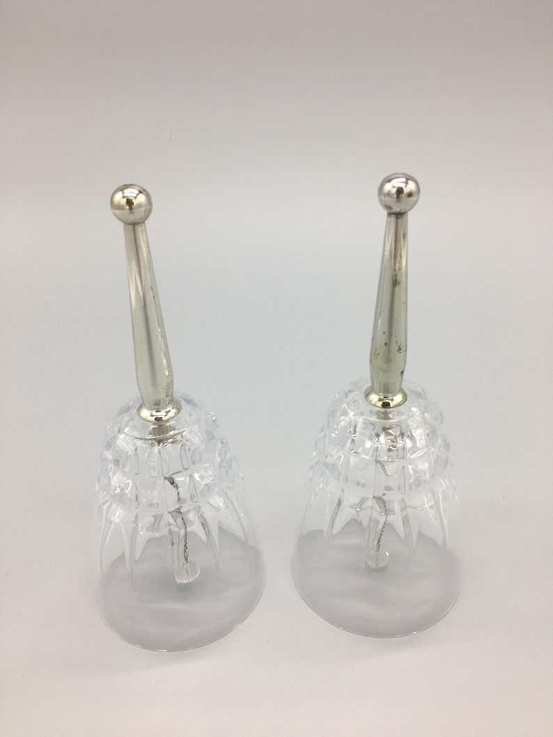 French Crystal Cut Glass Bells With Silver Plated Handle Bells. Vintage ...