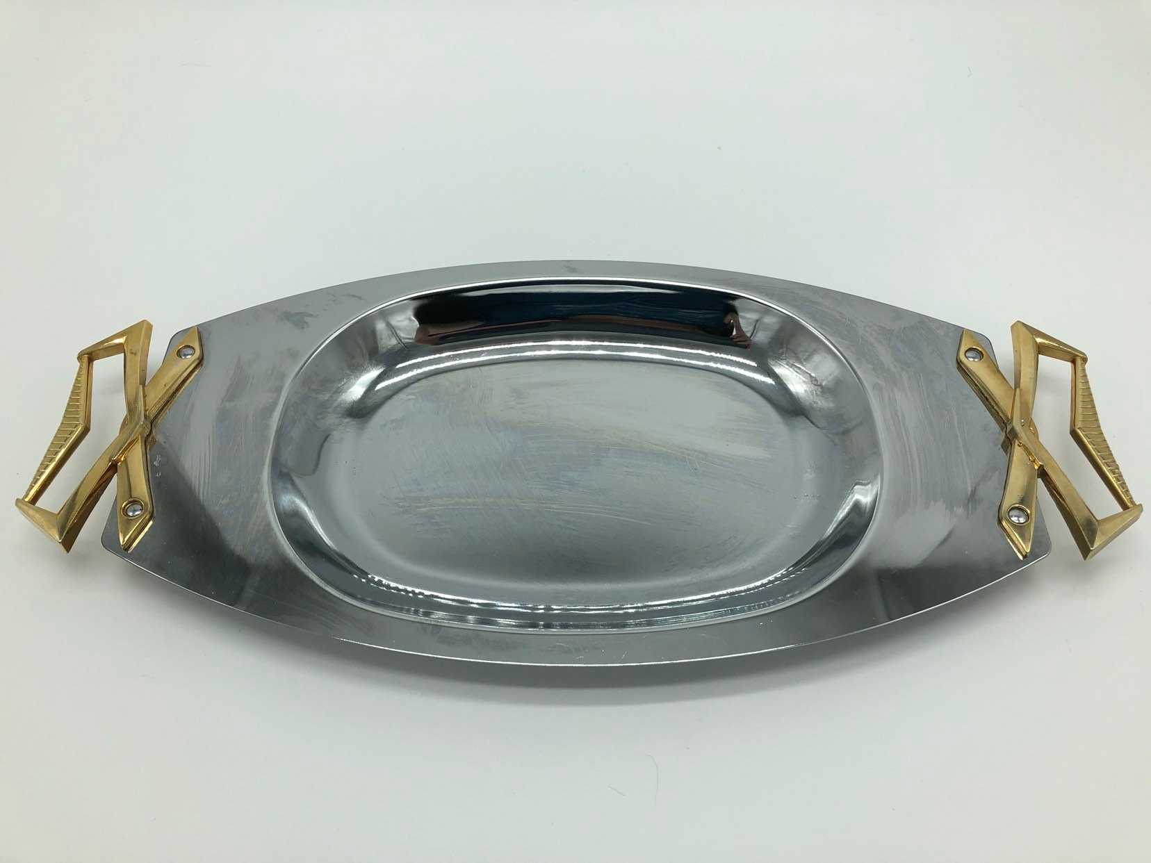 KROMEX Serving Tray With Stylized Brass Handles. Mid Century Modern ...