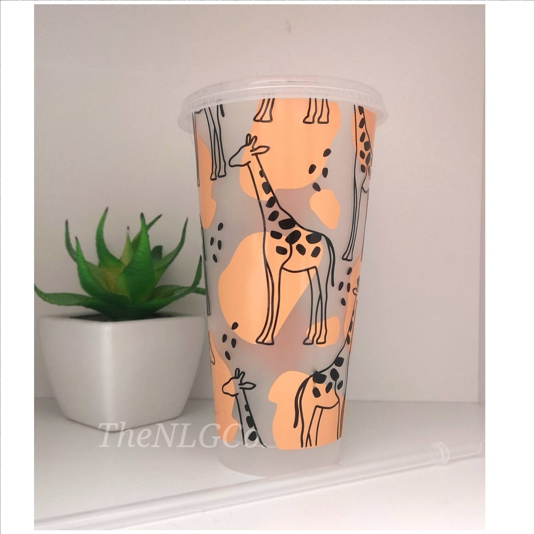 24oz Giraffe Themed Cold Cup With Straw / Re-usable / Summer Drinks ...