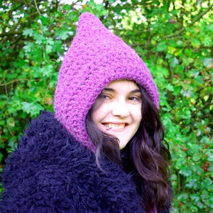 Purple Pixie Hat, Pixie Hood, Vegan Hat, Pixie, Crochet Pixie Hat ...